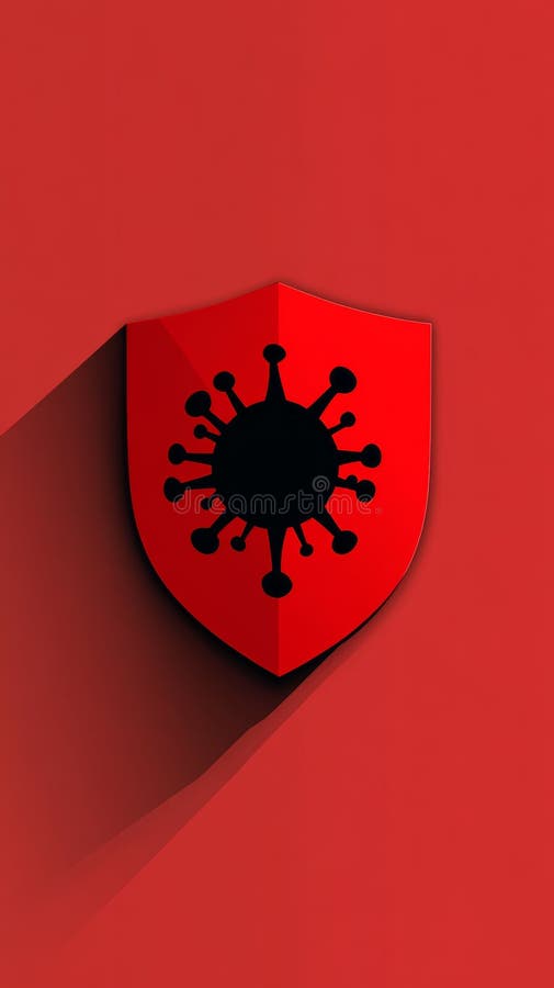 A Red Shield with a Black Virus on it Stock Illustration - Illustration ...