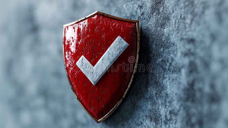 A Red Shield with a Check Mark on it Stock Photo - Image of topdown ...