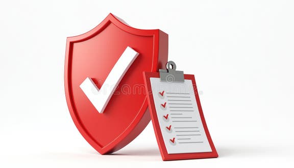 Red Shield Checkmark Clipboard Represent Security, Approval ...