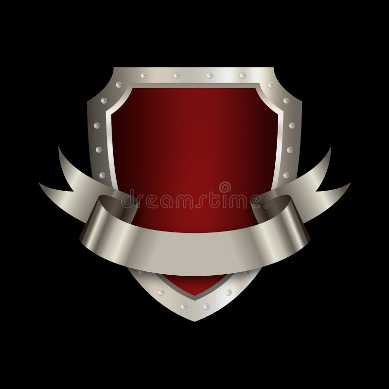 Red Shield with Chrome Riveted Border and Silver Ribbon. Stock ...