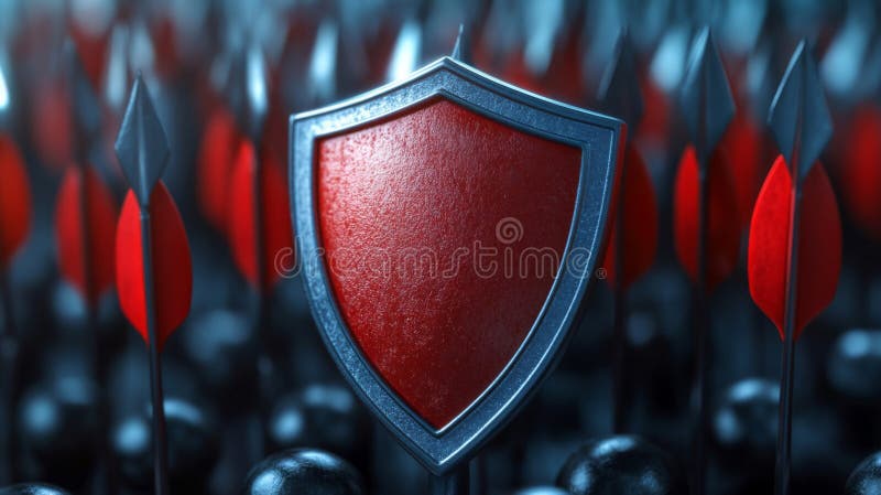 Red Shield and Dark Army of Spears in 3D Render Stock Illustration ...