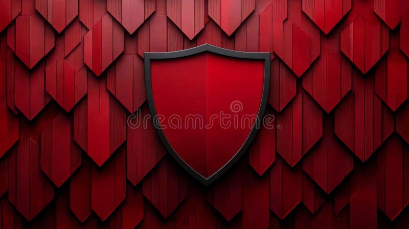 Red Shield on Geometric Red Scale Pattern Background Stock Illustration - Illustration of ...