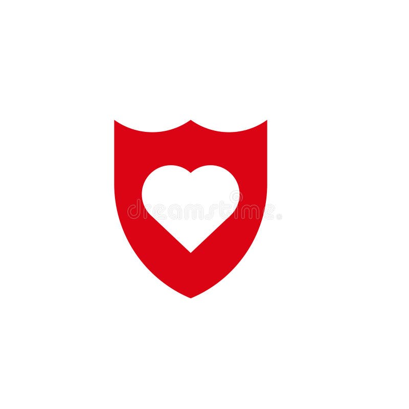 Red shield with heart icon stock vector. Illustration of valentine ...