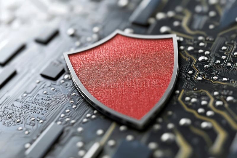 Red Shield Icon on a Black Circuit Board Symbolizing Cybersecurity and ...