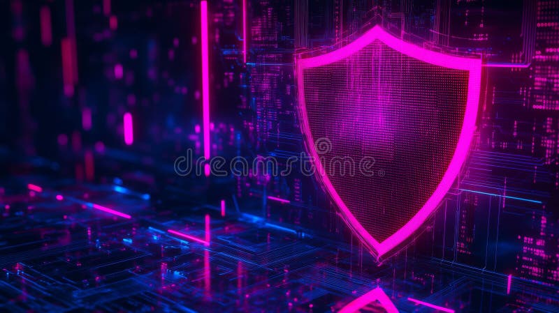 The Red Shield Icon Layered Over a Digital Landscape Stands for ...