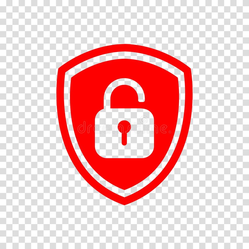 Red Shield Icon Unlock Padlock. Vector Illustration with Symbol on a ...