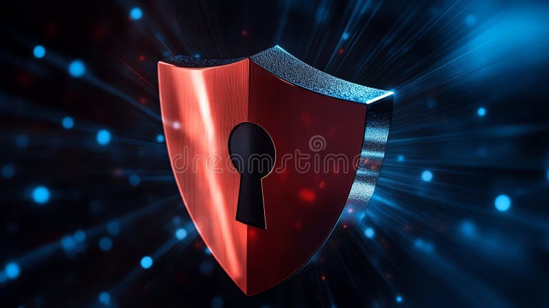 Red Shield with Keyhole Symbolizing Security, on a Blue Abstract ...