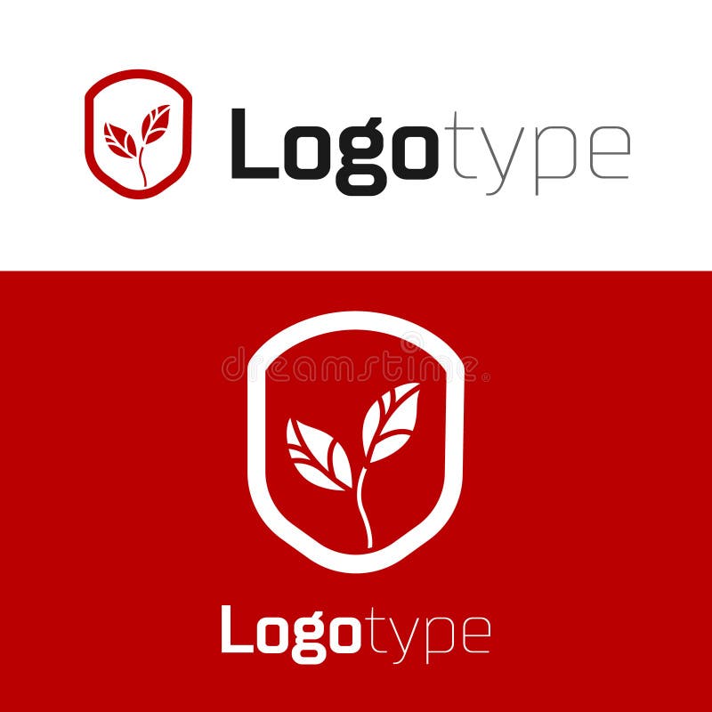 Red Shield with Leaf Icon Isolated on White Background. Eco-friendly ...