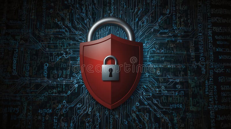Red Shield with Lock Icon Against Circuit Board Background Representing ...
