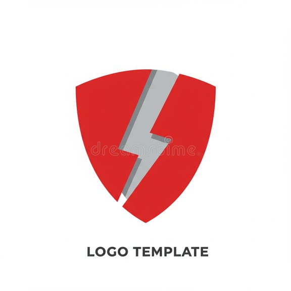 A Red Shield Logo Features a Sharp, Metallic Silver Lightning Bolt ...