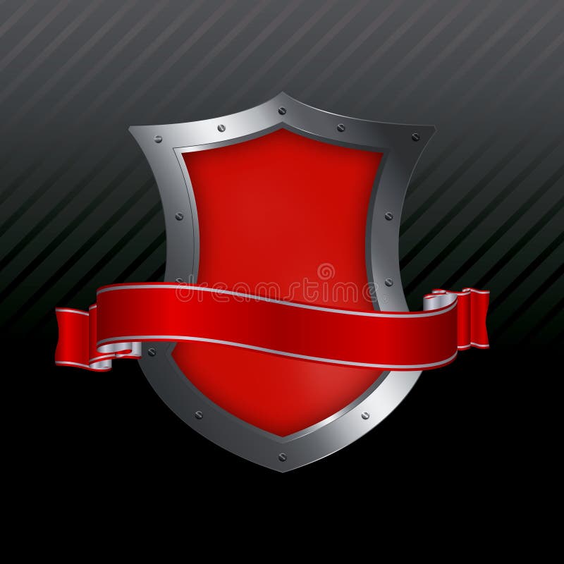 Red Shield with Chrome Riveted Border and Silver Ribbon. Stock ...