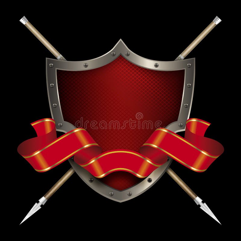Red Shield with Red Ribbon and Spears. Stock Illustration ...
