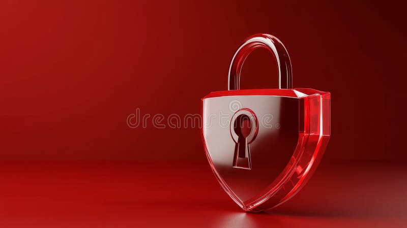 A Red Shield Shaped Padlock with a Keyhole Symbolizing Digital Security ...