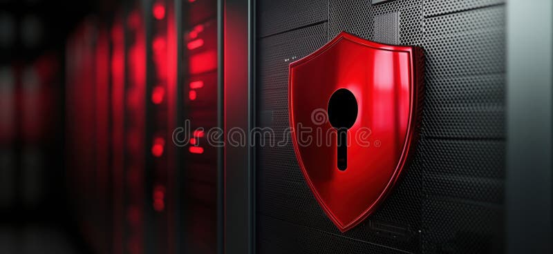 Red Shield Symbolizing Cybersecurity Protection in a Data Center ...