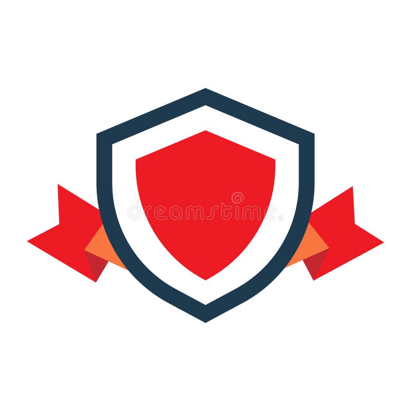Red Shield Vector Icon with Ribbon Banner for Emblem or Security Symbol ...