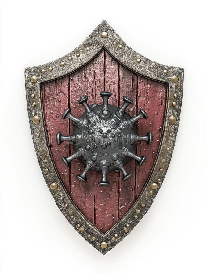 Red Shield with a Virus on it Stock Image - Image of spikes, decoration ...