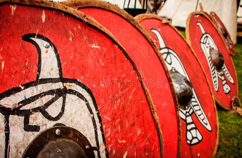 Red Shields of Medieval Knights Stock Photo - Image of destinations ...