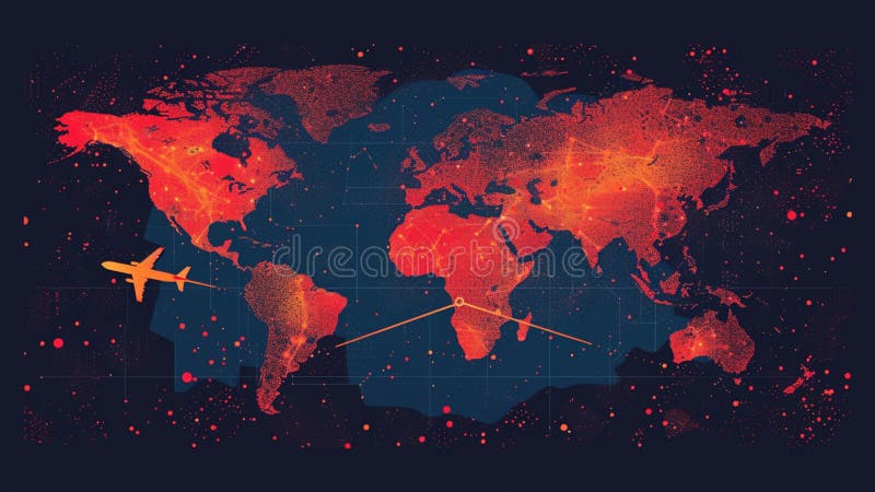 Red Shift: World Map on Dark Background Stock Illustration ...