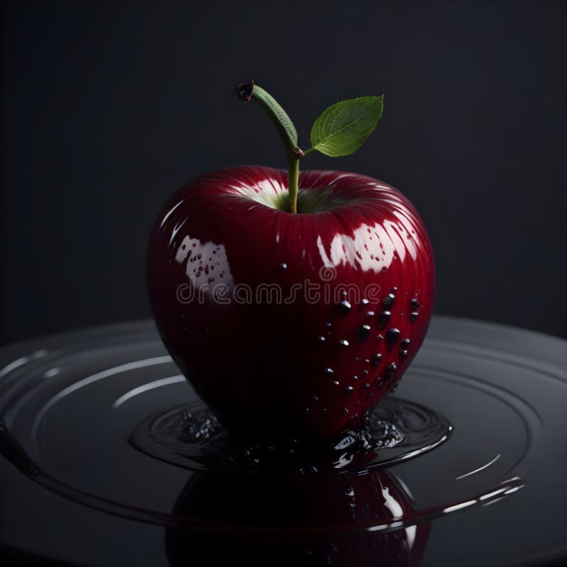 Red Shiny Apple on a Water Spread Table Ai Generated. Stock ...