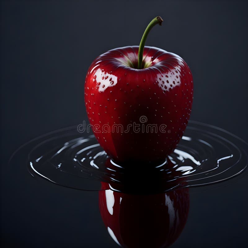 Red Shiny Apple on a Water Spread Table Ai Generated. Stock ...
