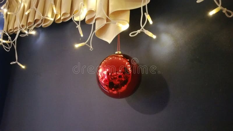 Red Shiny Ball on Spruce. Christmas Tree Toy Stock Photo - Image of ...