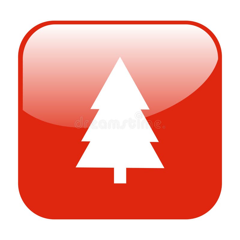 Red Shiny Button: Fir Tree Symbol for Christmas Stock Illustration ...