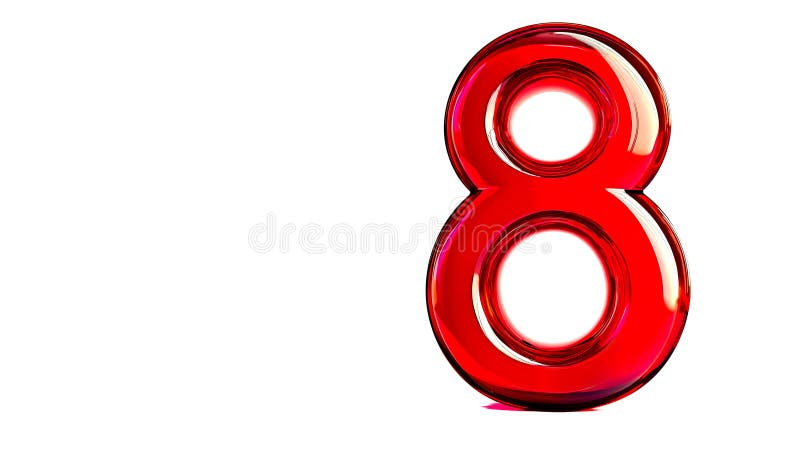 A Red Glass Number Eight on a White Surface Stock Illustration ...