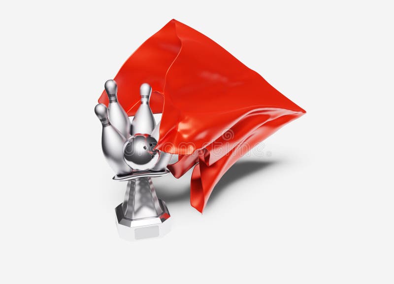 A Red Shiny Fabric Piece Taking One Bowling Bronze Trophy Out Stock ...