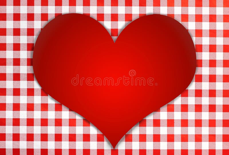 Red Shiny Heart Against Red and White Checkered Background Stock ...