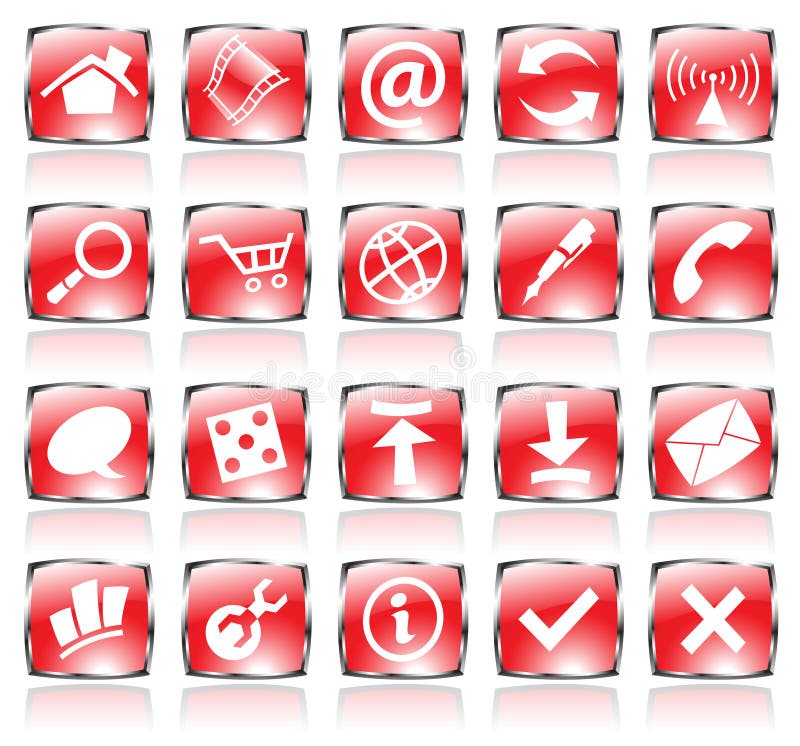 Red shiny icons stock vector. Illustration of frame, cart - 9497446