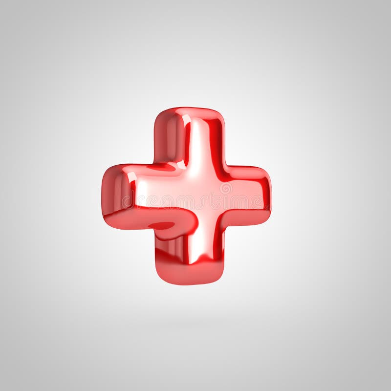 Red Shiny Metallic Balloon Plus Symbol Isolated on White Background ...
