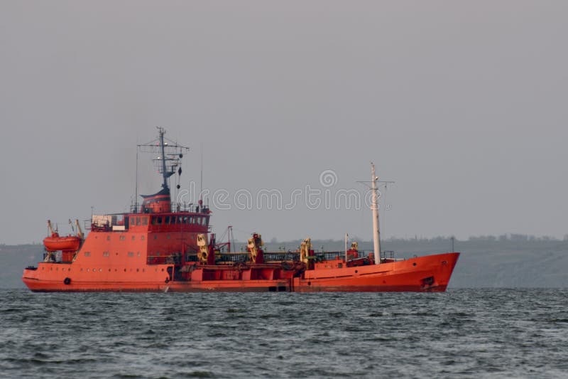 The Red Ship Floats on the Waves in the Sea Stock Photo - Image of ...