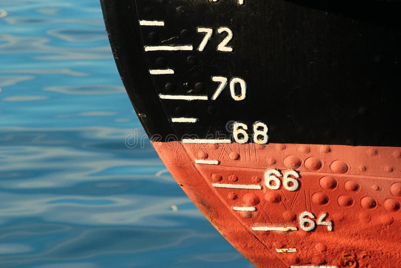 Ship Hull with Waterline and Draft Scale Measure Stock Image - Image of ...