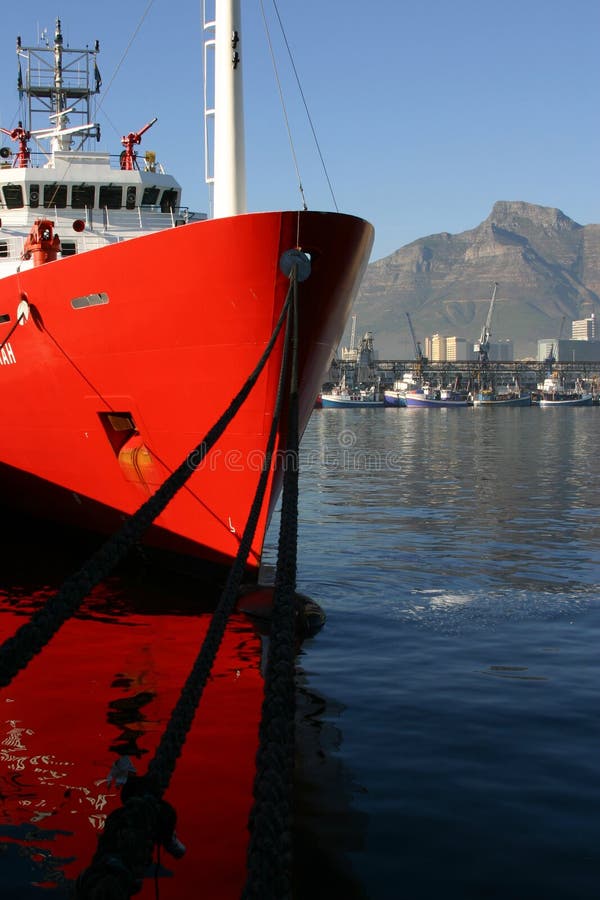 Red ship in Table bay stock image. Image of ship, anchor - 277999