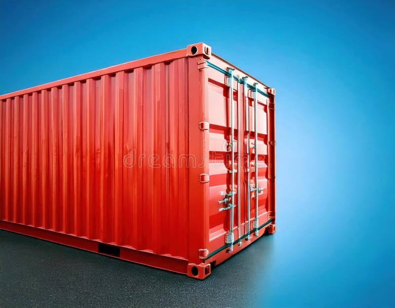 Red Shipping Container Against a Blue Background with a Focus on Its ...