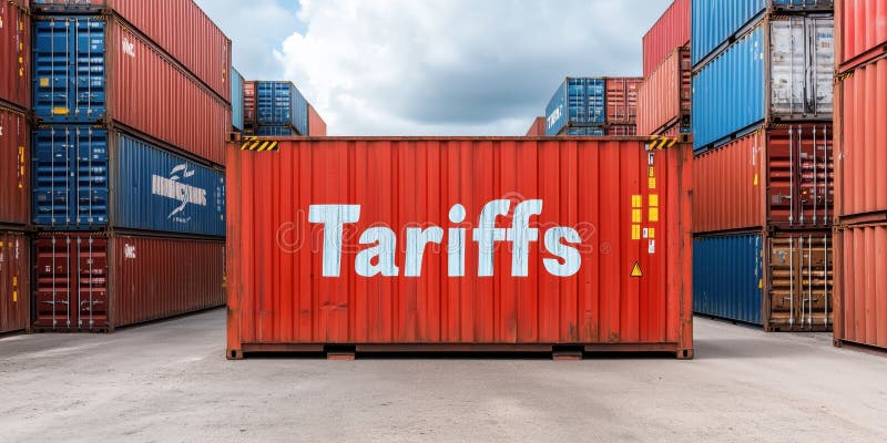 Red Shipping Container with Bold Word Tariffs Surrounded by Other ...