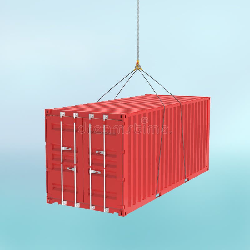 Red Shipping Container on the Hook - Cutting Path Stock Illustration ...