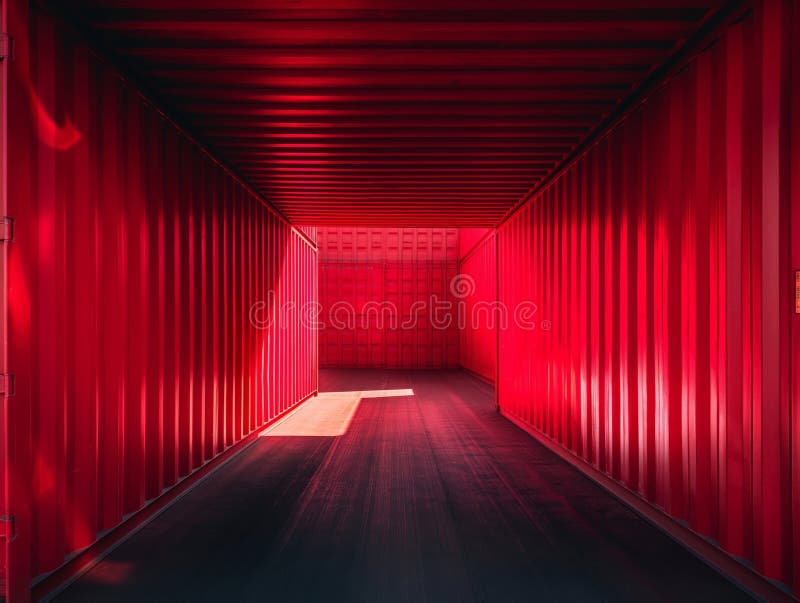 Red Shipping Container Interior Stock Photo - Image of perspective ...
