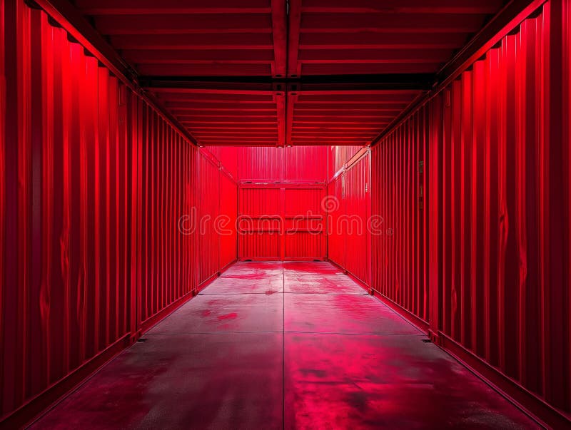 Red Shipping Container Interior Stock Image - Image of effect, business ...