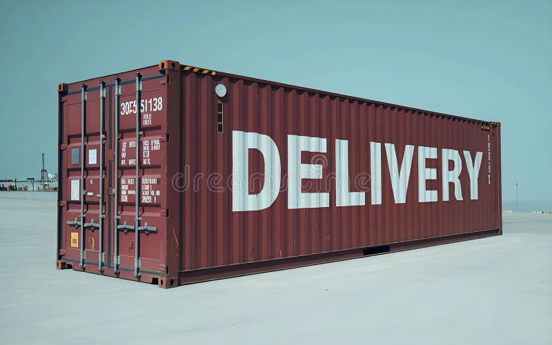 A Red Shipping Container Sits on a Concrete Surface with the Word ...