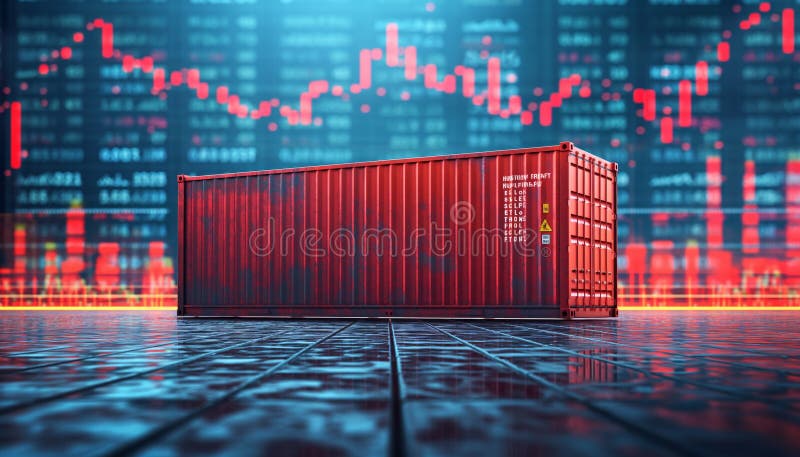 Red Shipping Container with Stock Graphs Stock Photo - Image of data ...