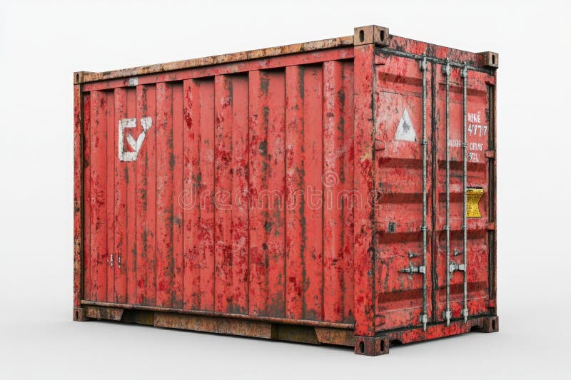 Red Shipping Container on White Floor Stock Image - Image of generated ...