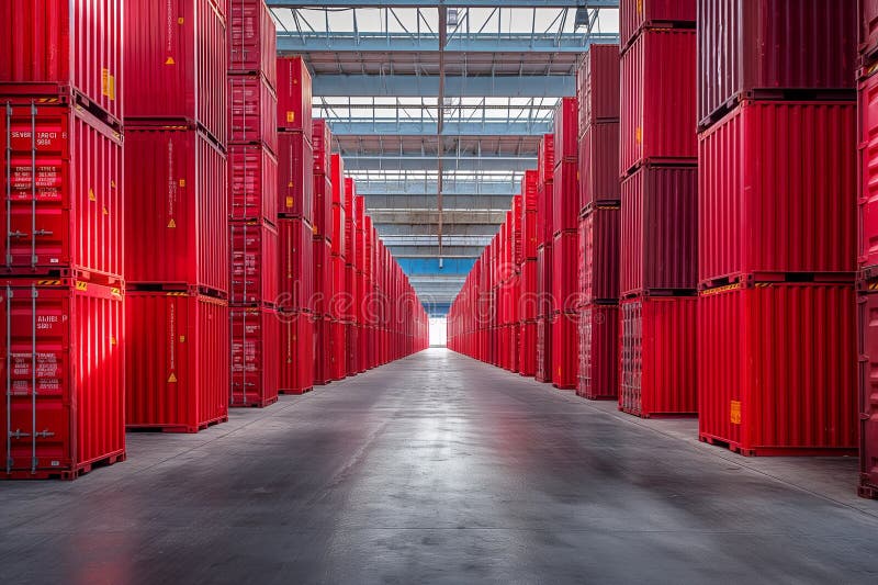 Red Shipping Containers in a Symmetrical Pattern Stock Image - Image of ...