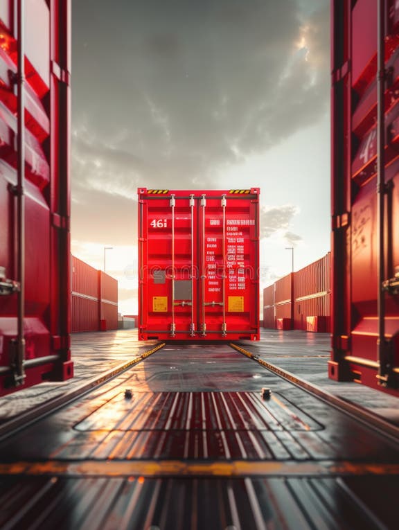 Red Shipping Containers stock photo. Image of logistics - 377343706