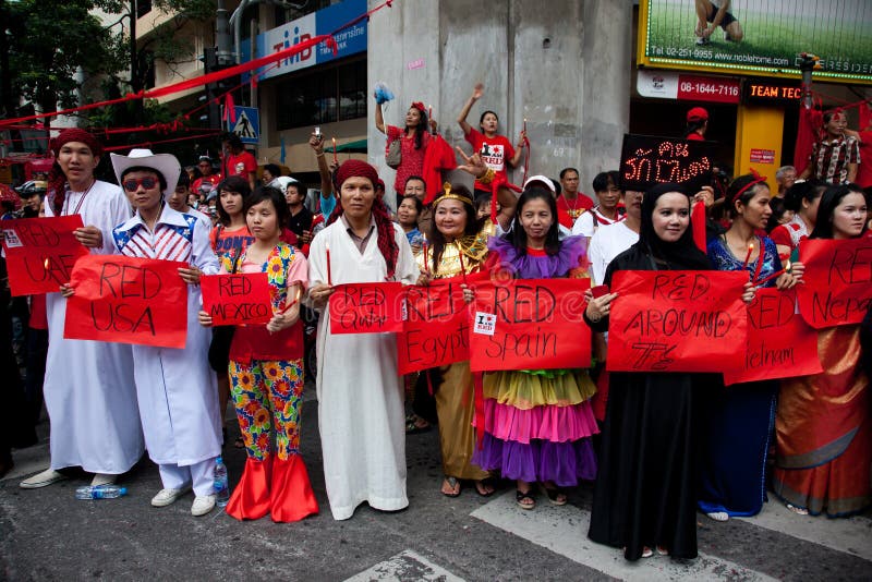 Red Shirts Protest in Bangkok Editorial Photography - Image of ...