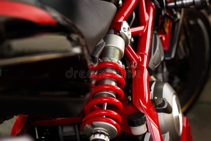 Red Shock Absorber S and Frame Motorcycle Stock Image - Image of metal ...