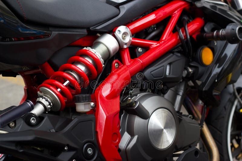 Red Shock Absorber S and Frame Motorcycle, Soft Focus Stock Photo ...
