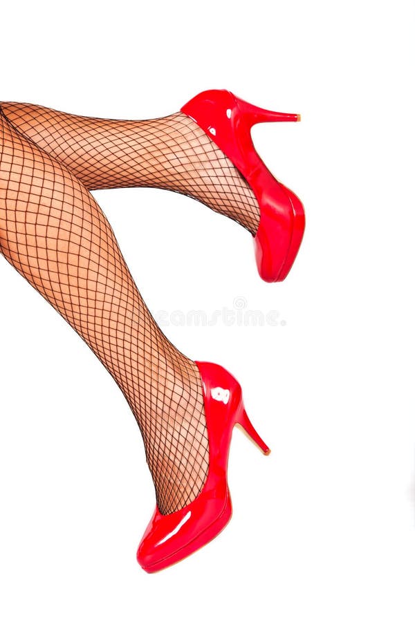 Red Shoes with Fishnet Stockings Stock Image - Image of adult, heel ...