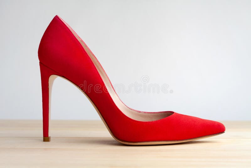 Red Shoes Made of Genuine Suede with High Heels. Stock Image - Image of ...