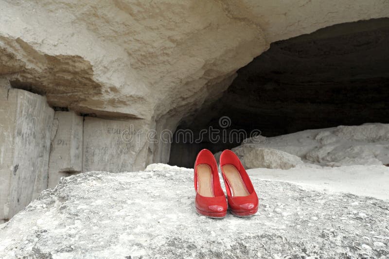 Red Shoes on Stone stock image. Image of cave, foot, life - 50941433